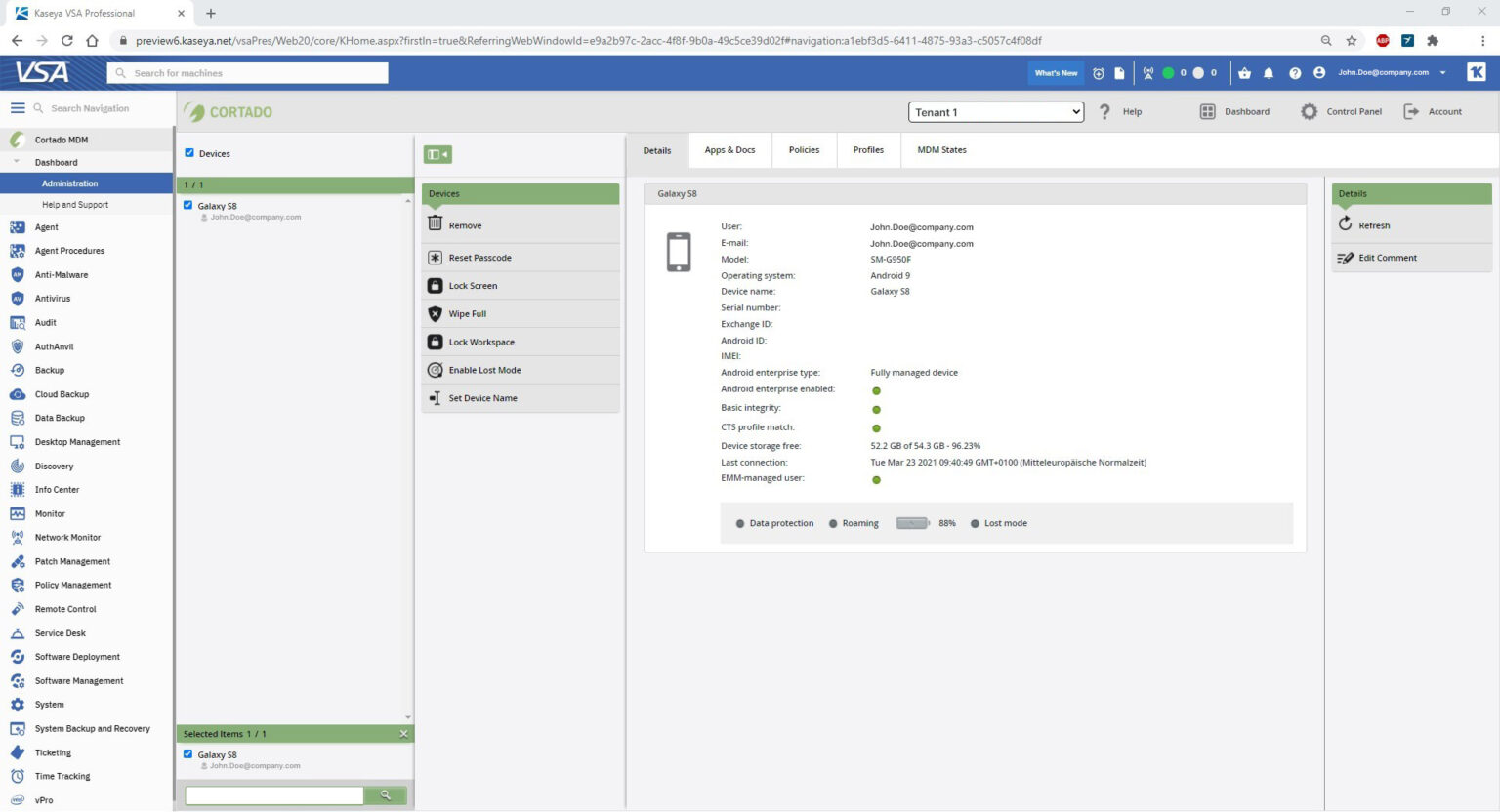 MDM Integration for Kaseya VSA – Cortado MDM